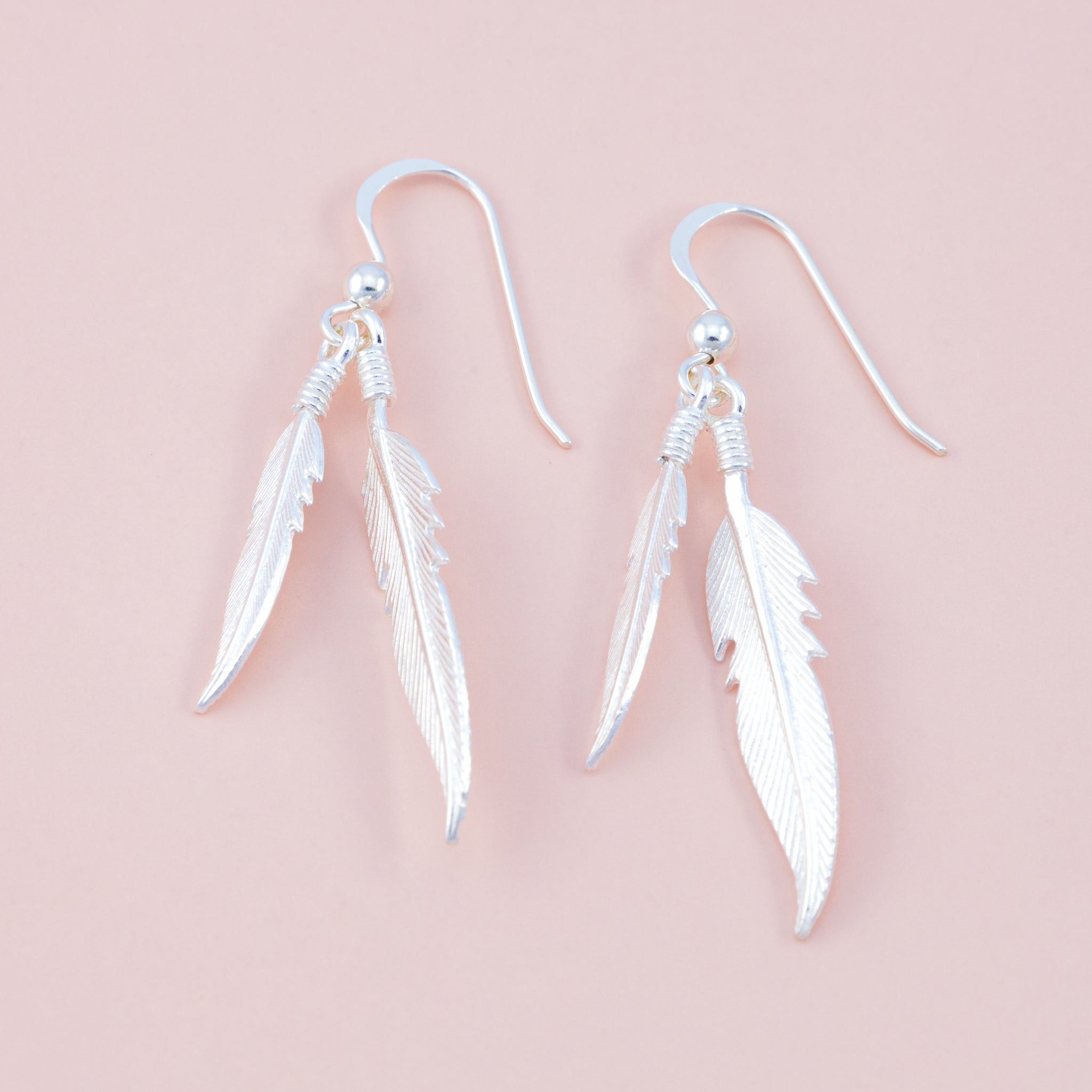 Sterling Silver Double Feather Silver Earrings - The Silver Alchemist